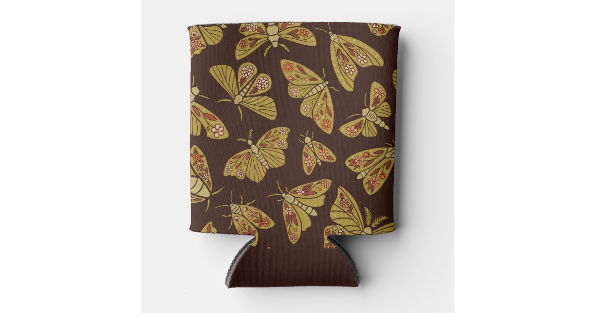 Retro 1970s Moths Can Cooler | Zazzle