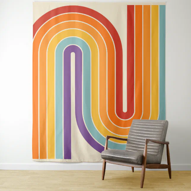 Retro 1970s Style Arched Stripes Geometric Pattern Tapestry | Zazzle