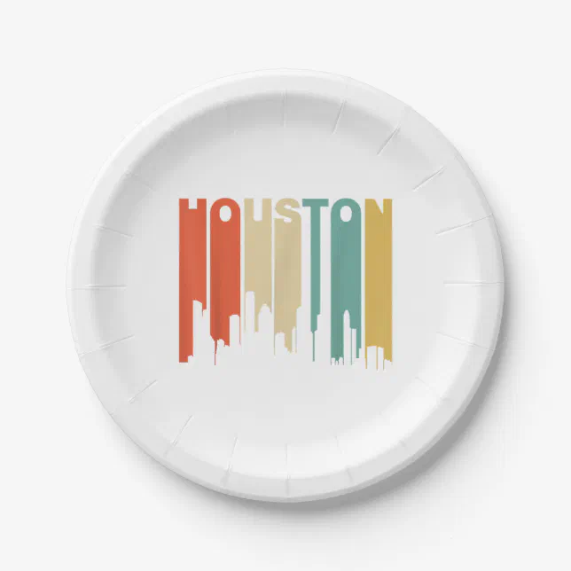 Retro 1970's Style Houston Texas Skyline Paper Plates | Zazzle