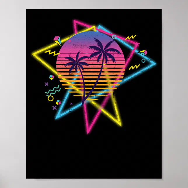 Retro 1980s 1990s Vaporwave Palm Trees Sunset Poster | Zazzle