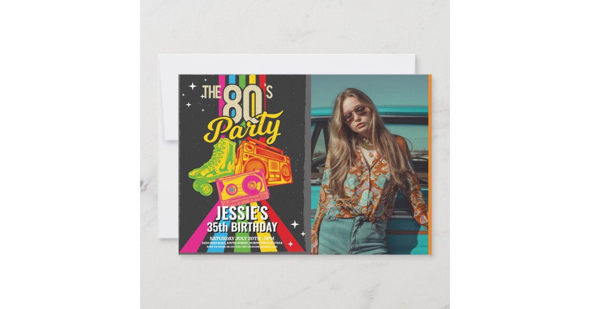 Retro 1980s Birthday Eighties Party Photo Invitation | Zazzle