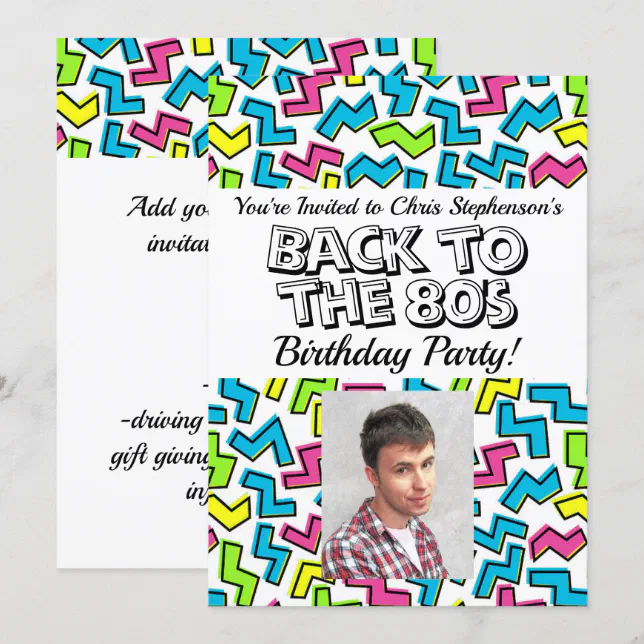 Retro 1980's Pattern 80s Birthday Party Photo Invitation | Zazzle