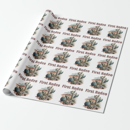 Retro 1st First Rodeo Western Cactus Birthday Wrapping Paper | Zazzle