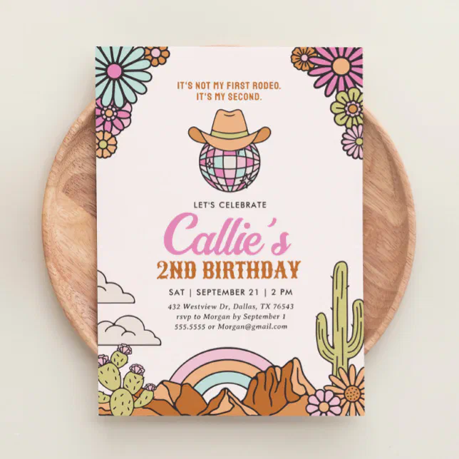 Retro 2nd Rodeo Western Girl Birthday Invitation | Zazzle