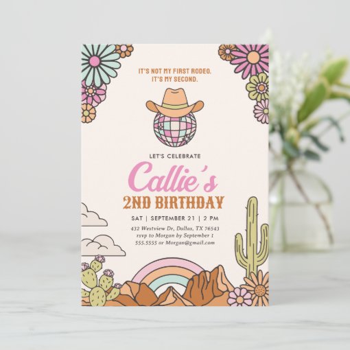 Retro 2nd Rodeo Western Girl Birthday Invitation | Zazzle