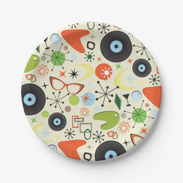 Retro 50's 60's Vintage Fashion Pattern Party Paper Plates | Zazzle