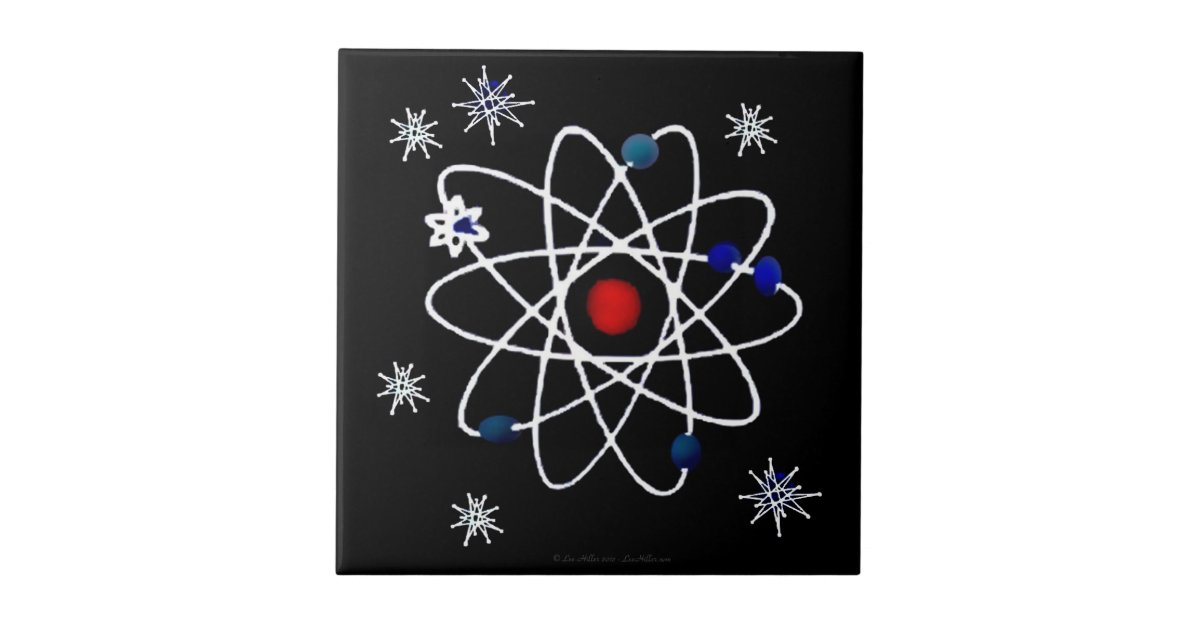 Retro 50s Atomic Print On Black Tile | Zazzle