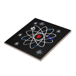 Retro 50s Atomic Print On Black Tile | Zazzle