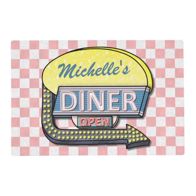 Retro 50's Diner Sign | Personalized Name Placemat | Zazzle