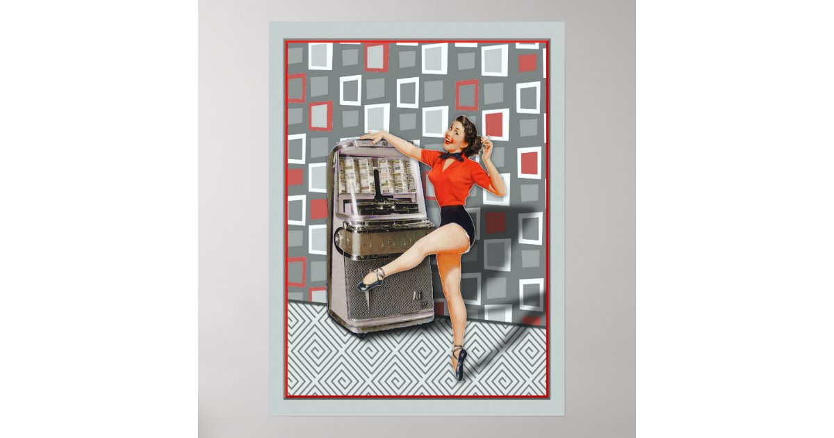 Retro 50s Jukebox Dancing Pinup Girl Poster | Zazzle
