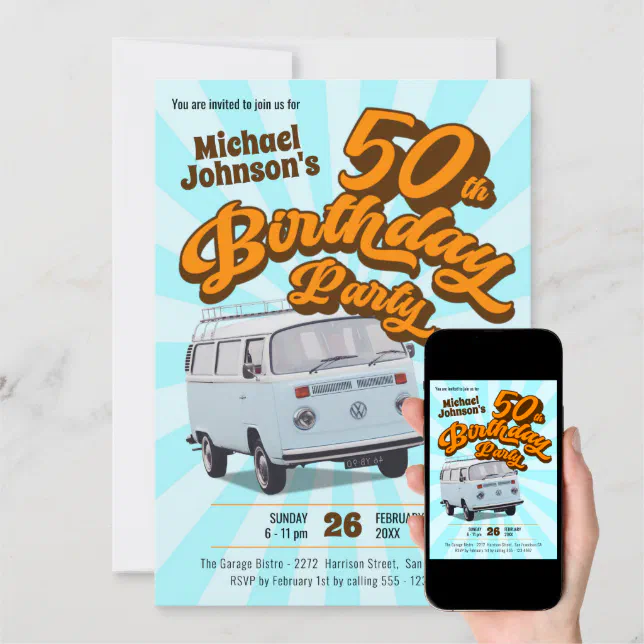 Retro 50th Birthday Classic Automobile Fun Party Invitation | Zazzle