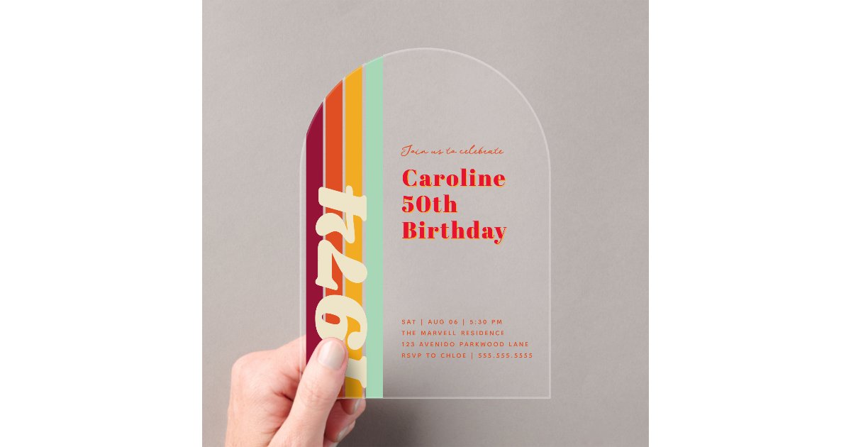 Retro 50th Birthday Party Arch Acrylic Invitations | Zazzle
