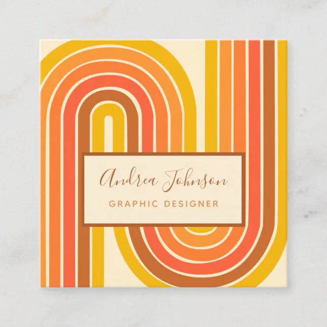Retro 60s 70s Geometric Rainbow Waves QR Code Square Business Card | Zazzle