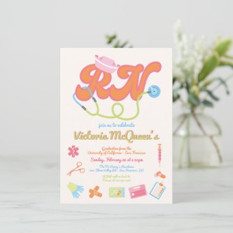 Retro 60's 70's Nurse Graduation Invitation | Zazzle