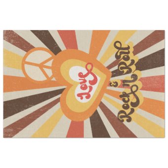 Retro 60s 70s Peace Love Rock n Roll Decoupage Tis Tissue Paper | Zazzle