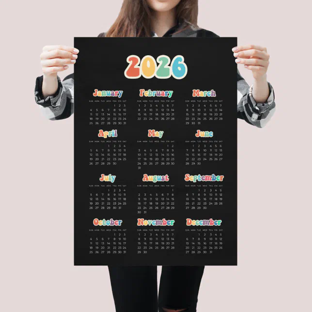 Retro 60s Hippie 2026 Black calendar Poster | Zazzle