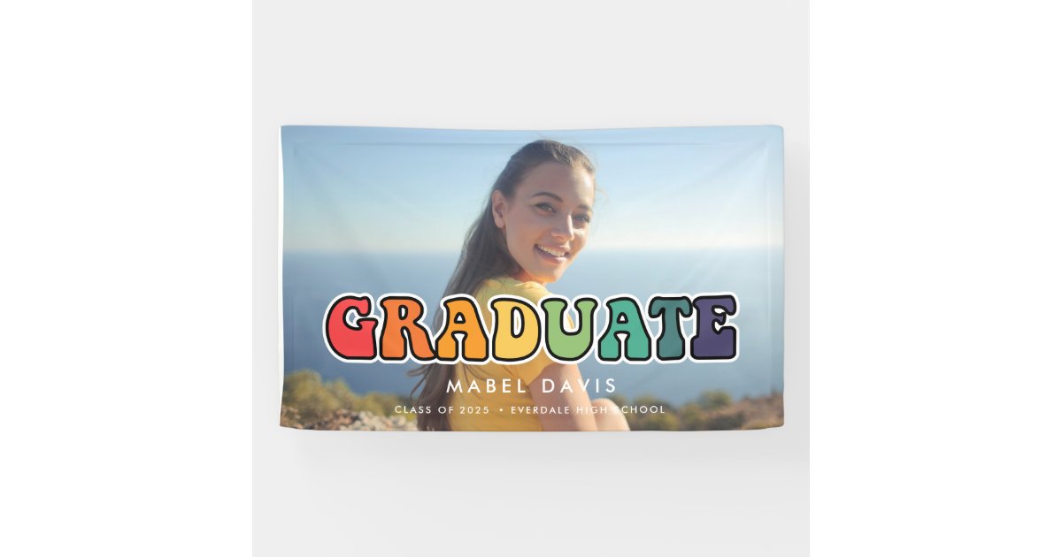 Retro 60s hippie Graduate photo graduation party Banner | Zazzle