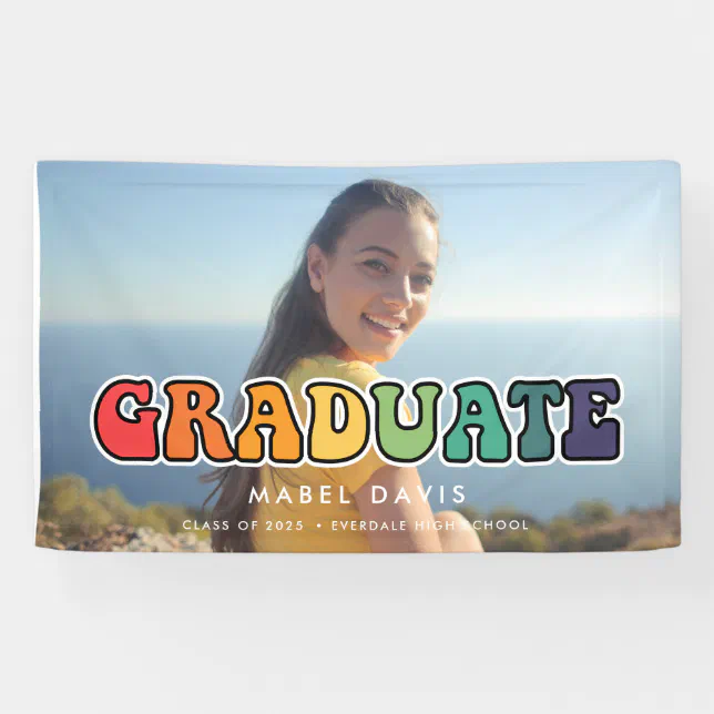 Retro 60s hippie Graduate photo graduation party Banner | Zazzle