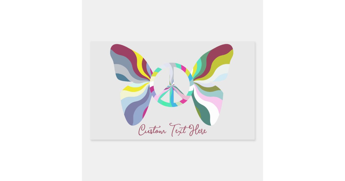 Retro 60s Peace Sign Butterfly Rainbow Colors Rectangular Sticker | Zazzle