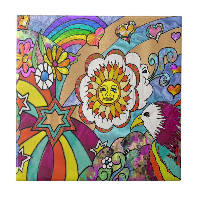 Retro 60s Psychedelic Sunshine Eagle Ceramic Tile | Zazzle