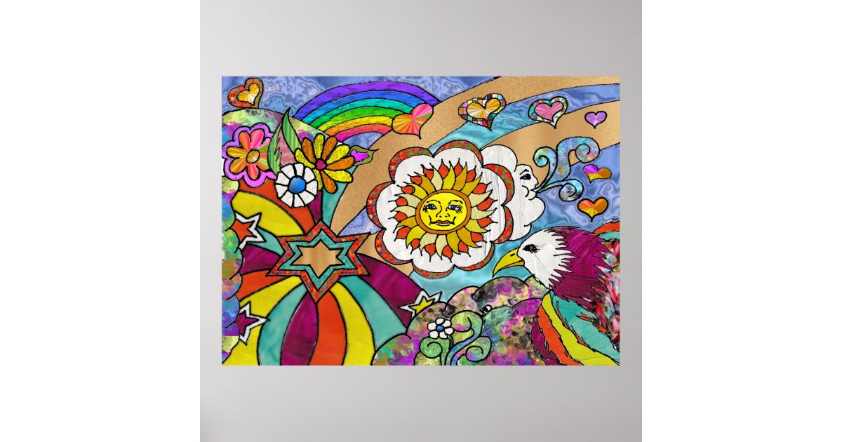 Retro 60s Psychedelic Sunshine Eagle Print Poster | Zazzle