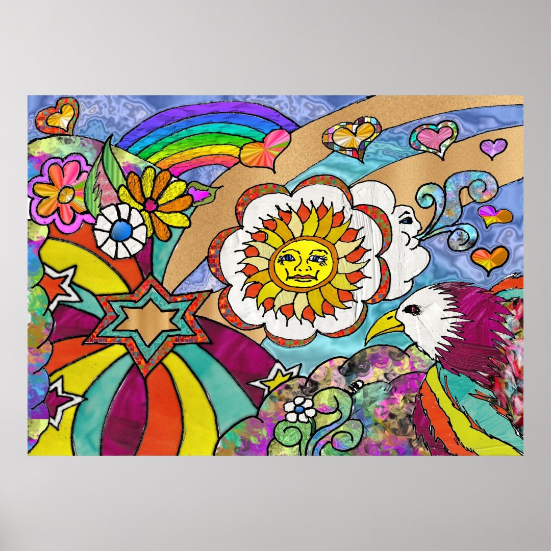 Retro 60s Psychedelic Sunshine Eagle Print Poster | Zazzle