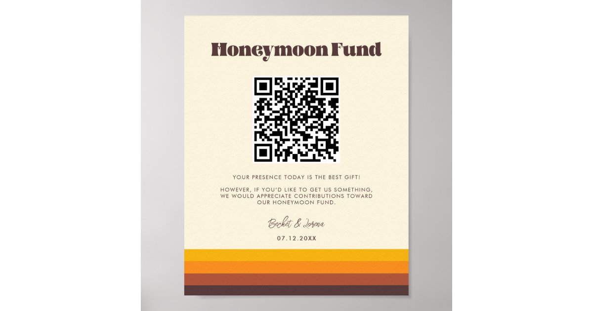 Retro 60s vintage colors Honeymoon fund QR code Poster | Zazzle