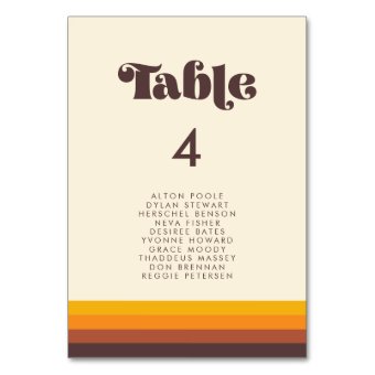 Retro 60s vintage colors seating chart cards | Zazzle