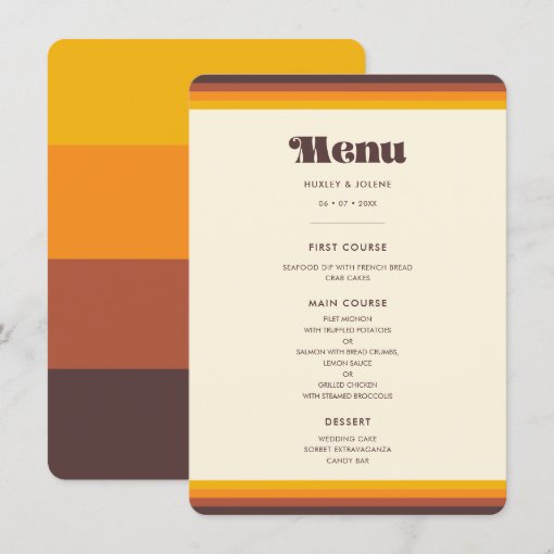 Retro 60s vintage colors wedding menu | Zazzle