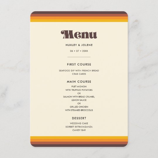 Retro 60s vintage colors wedding menu | Zazzle.com