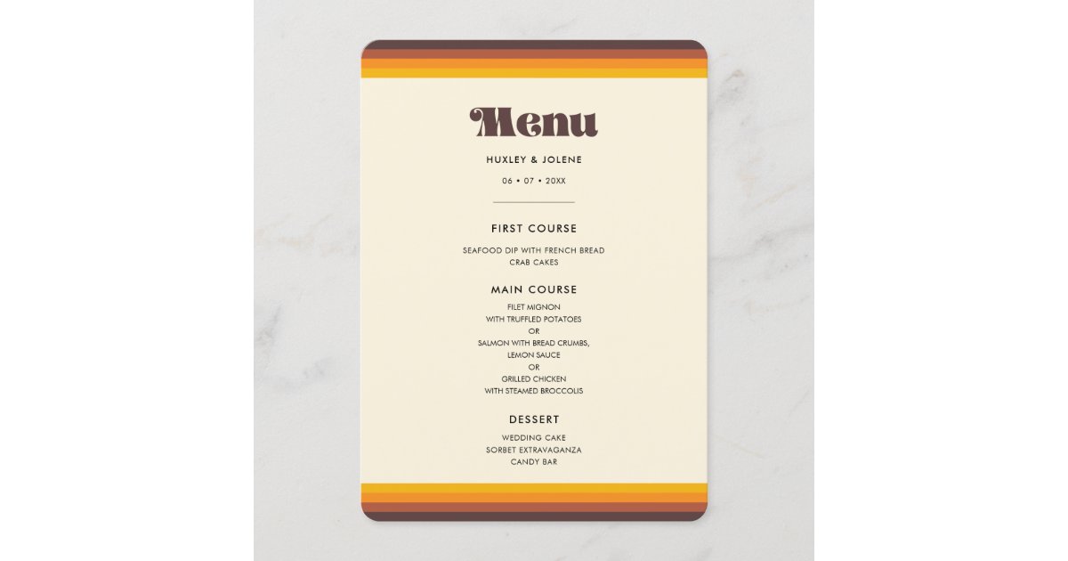 Retro 60s vintage colors wedding menu | Zazzle.com