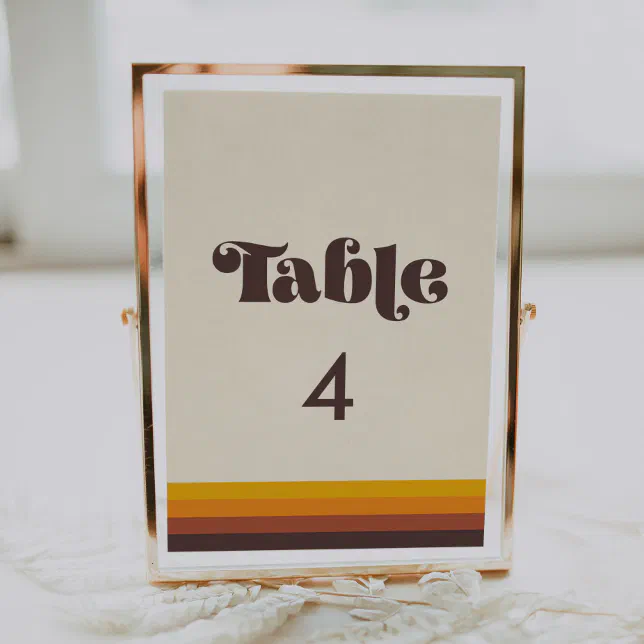 Retro 60s vintage colors wedding table number | Zazzle