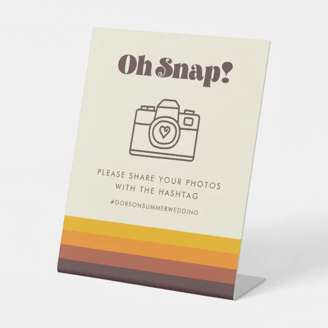 Retro 60s Vintage Oh Snap Wedding Hashtag Pedestal Sign | Zazzle
