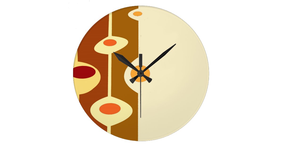 Retro 70s abstract art large clock | Zazzle