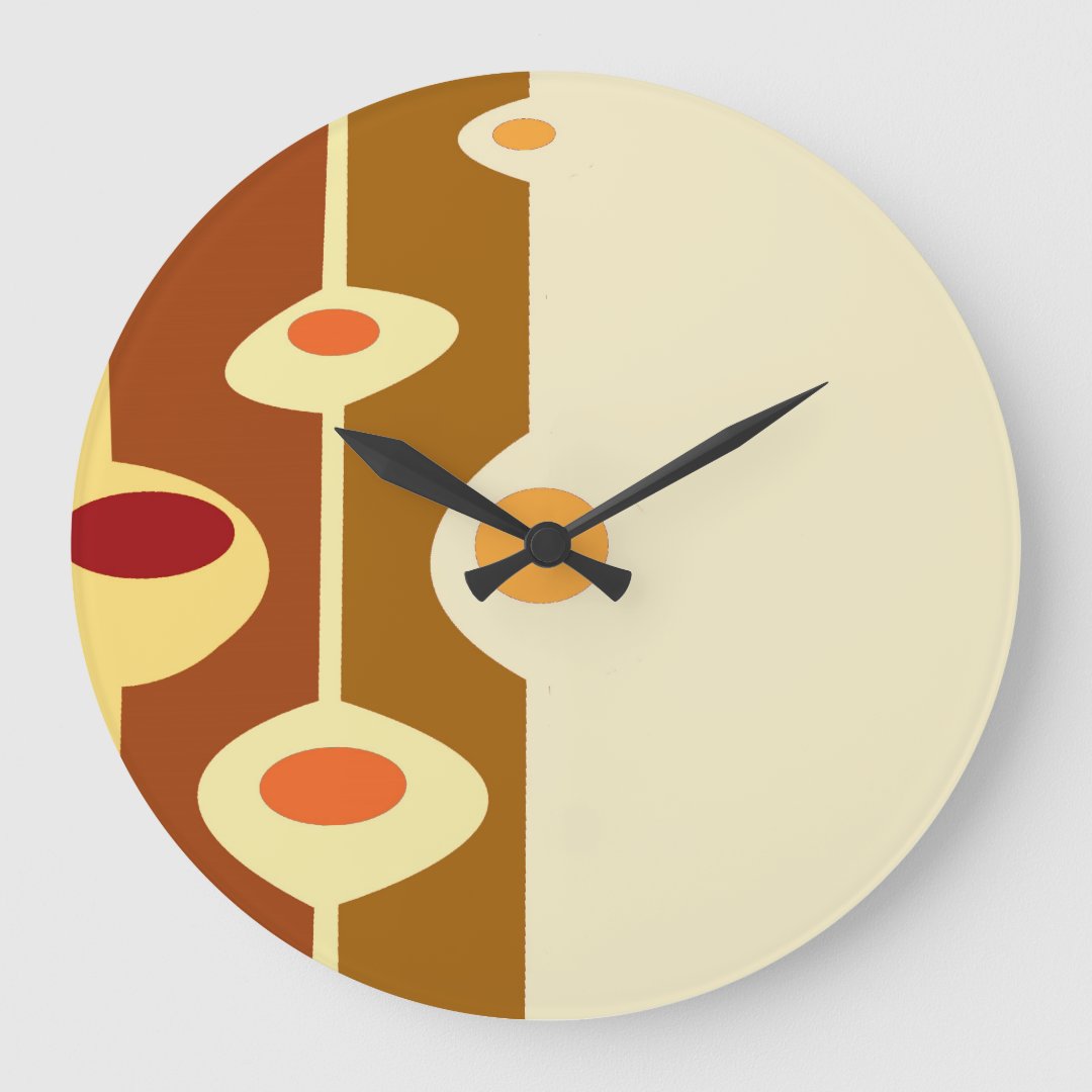 Retro 70s abstract art large clock | Zazzle
