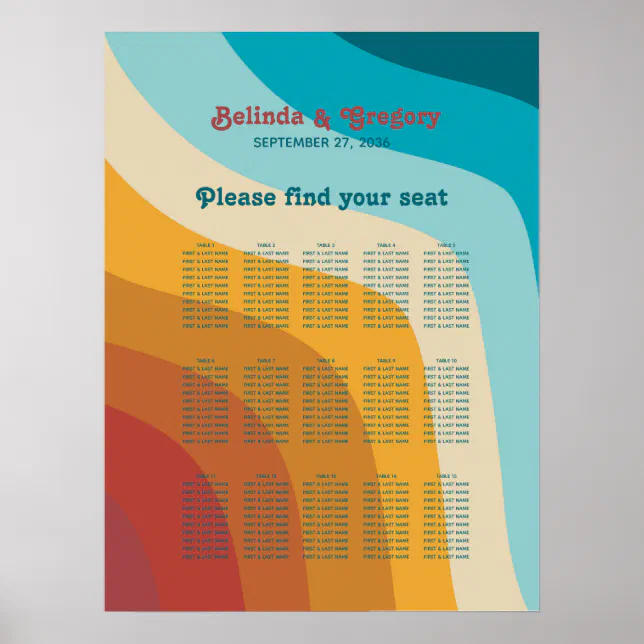 Retro 70's Colorful Rainbow Wedding Seating Chart | Zazzle