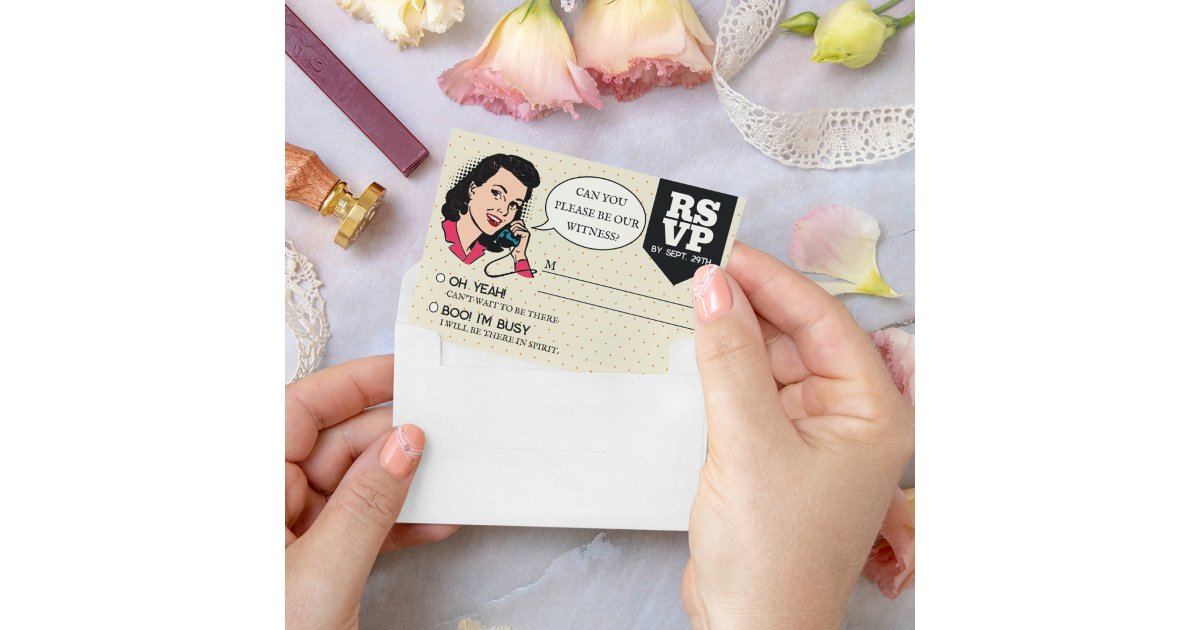 Retro 70's Comic Book Pop Art Fun Wedding RSVP Card | Zazzle