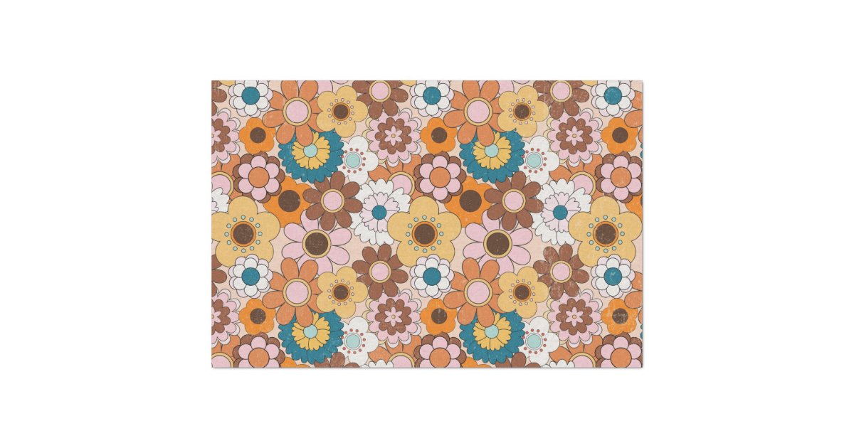 Retro 70s Daisy Groovy Floral Vintage Decoupage Tissue Paper | Zazzle