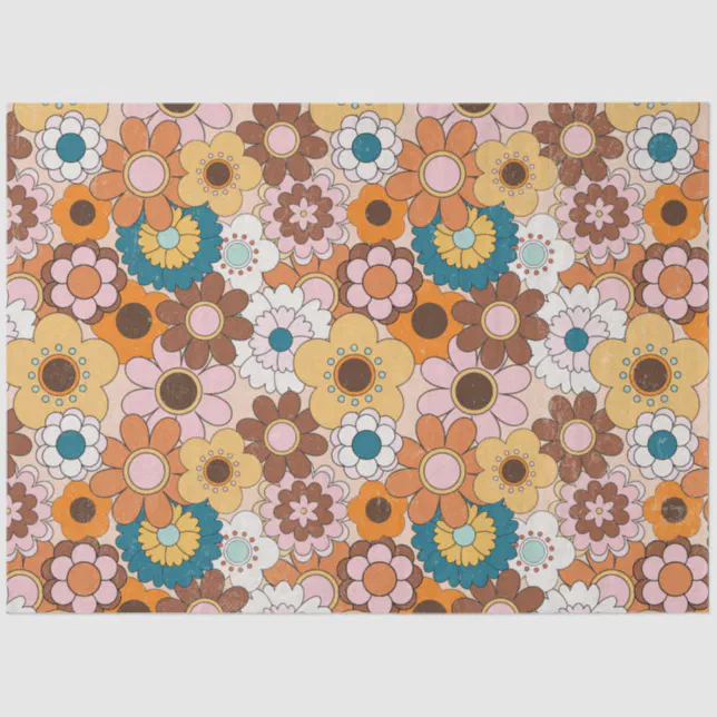 Retro 70s Daisy Groovy Floral Vintage Decoupage Tissue Paper | Zazzle