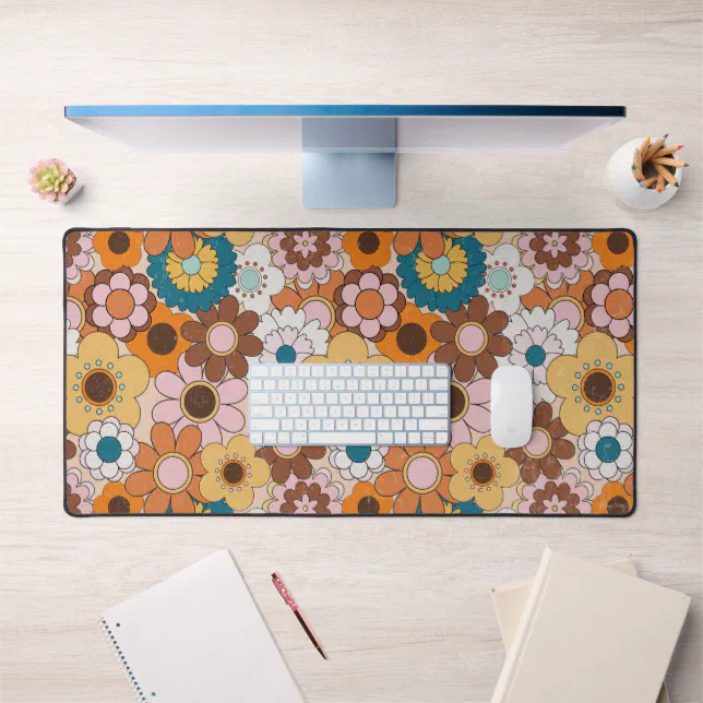Retro 70s Daisy Groovy Floral Vintage Home Office Desk Mat | Zazzle