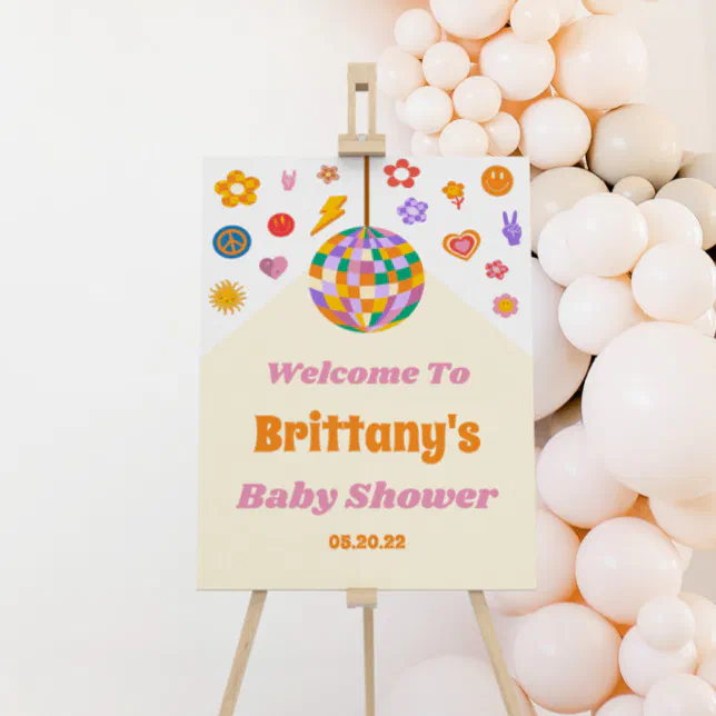 Retro 70's Disco Ball Baby Shower Welcome Sign | Zazzle