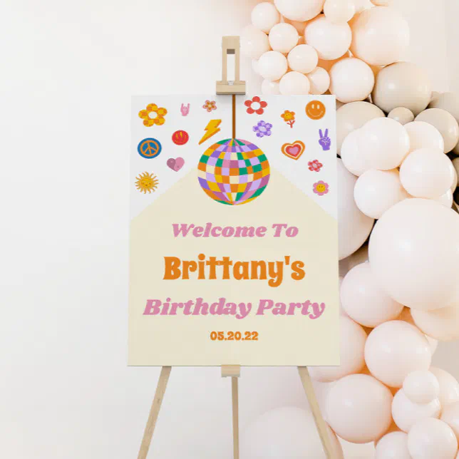Retro 70's Disco Ball Birthday Party Welcome Sign | Zazzle