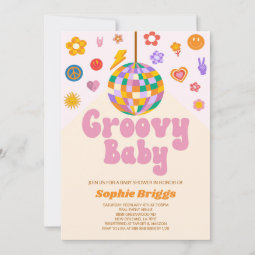 Retro 70's Disco Ball Groovy Baby Baby Shower Invitation | Zazzle