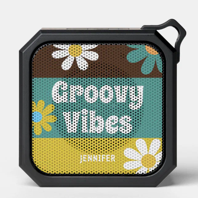 Retro 70s Floral Daisy Flowers Personalized Bluetooth Speaker | Zazzle