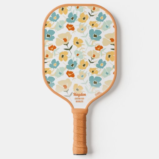 Retro 70s Floral Pattern Custom Text Name Pickleball Paddle | Zazzle