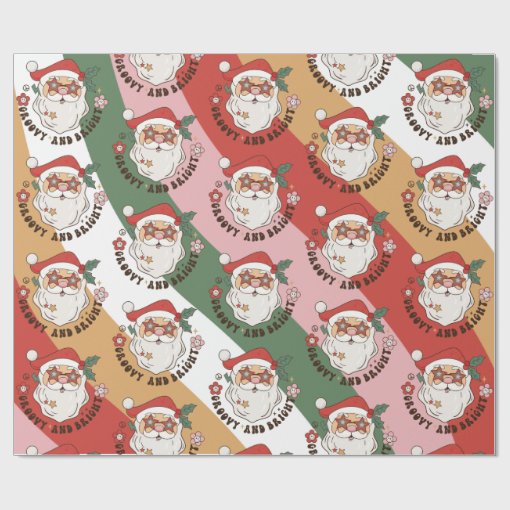 Retro 70s Groovy and Bright Santa Claus Wrapping Paper | Zazzle