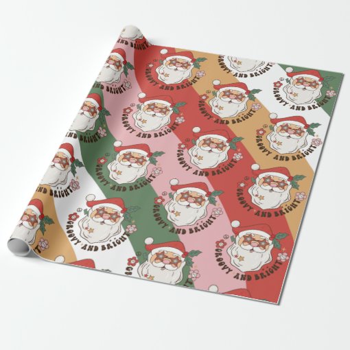 Retro 70s Groovy and Bright Santa Claus Wrapping Paper | Zazzle