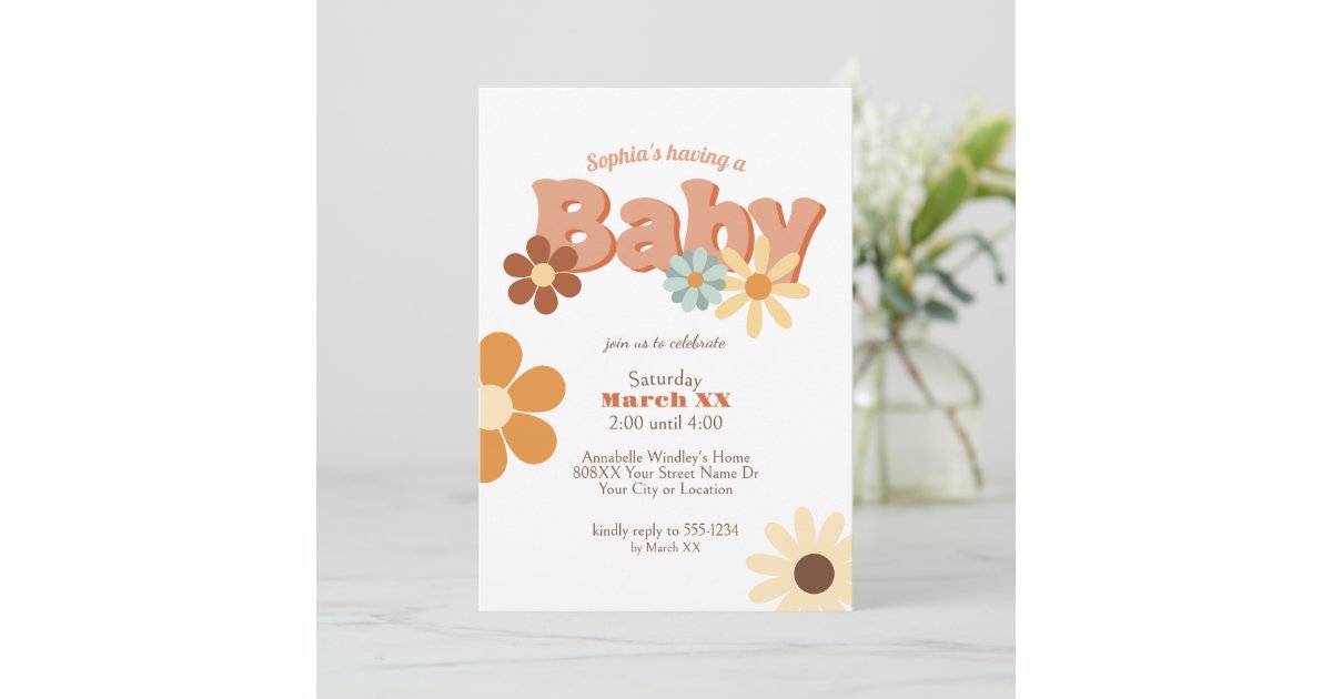 Retro 70s Groovy Baby Shower Invitation | Zazzle