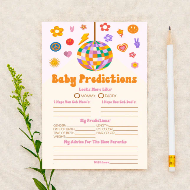 Retro 70's Groovy Baby Shower Predictions Activity Stationery | Zazzle