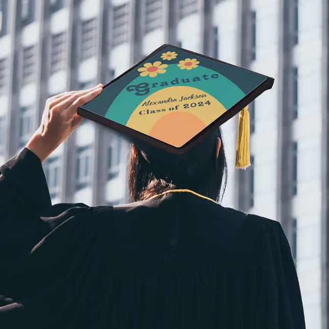 Retro 70s Groovy Daisy Arch Graduation Cap Topper | Zazzle